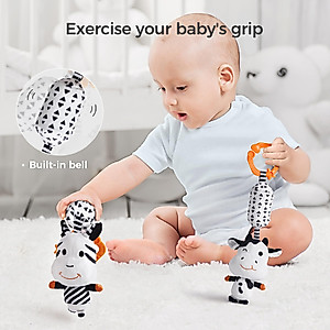 TUMAMA Black and White Baby Toys, High Contrast Baby Tummy Time Toys, Newborn Soft Books Mirror Rattles, Montessori Sensory Toys 0-12 Months, Hanging Infant Toys for Carseat Stroller Play Mat Crib