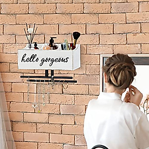 Farmhouse Bathroom Cup Holder,Hair Dryer Holder Wall Mounted, Hair Tools and Styling Organizer with Towel Bar,