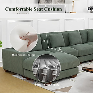 Plithzy Oversize Modular Sectional Sofa, U Shaped Convertible Couch for Living Room, Corduroy Fabric Sofa Set with Removable Ottoman (7 Seat Sofa Couch, Green)