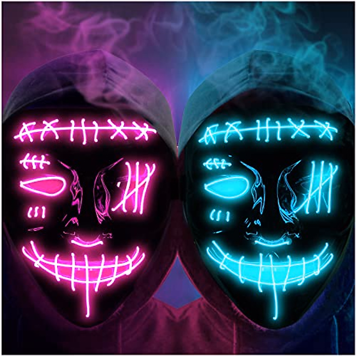 Halloween Scary Mask LED Mask LED Purge Mask [2PACK] LED Light Up Mask EL Wire Light Up for Festival Cosplay Halloween Costume Halloween Festival Party.