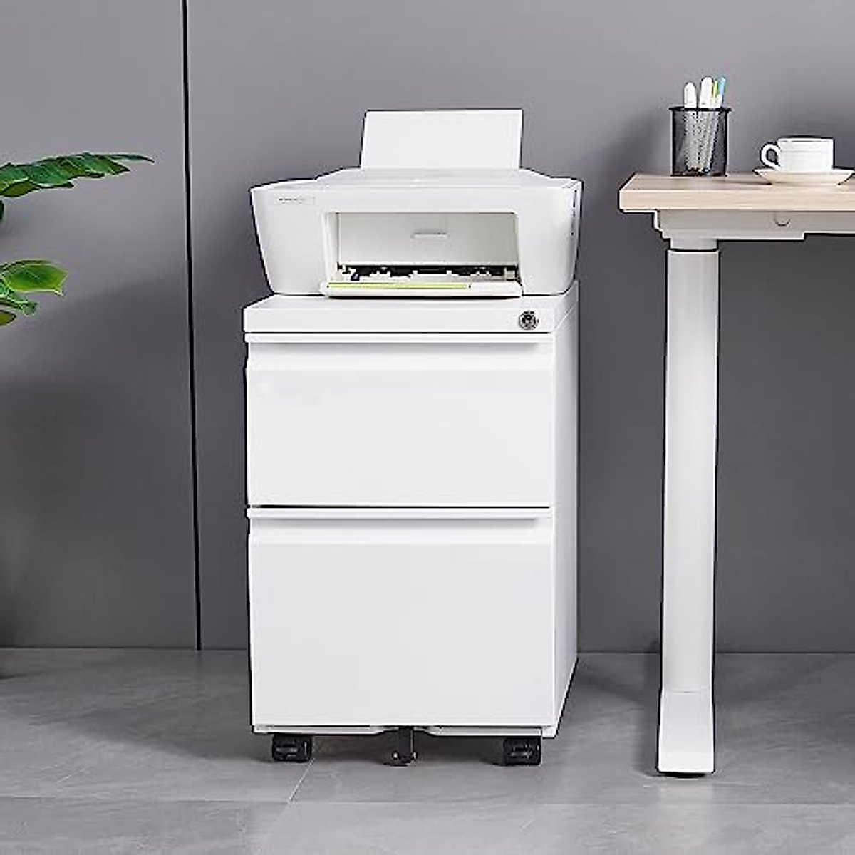 SISESOL 2 Drawer File Cabinet with Lock, Under Desk Metal Filing Cabinet for Home Office,Lockable Rolling File Cabinet with 2 Keys for Legal/Letter/a4 Size