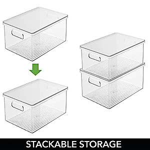 mDesign Plastic Storage Bin Box Container, Lid, Built-in Handles, Organization for Makeup, Hair Styling Tools, Accessories in Bathroom Cabinet, Cupboard Shelves, Ligne Collection, 2 Pack, Clear/Clear