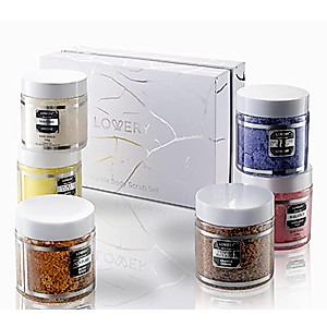 Body Scrub, Gifts for Women & Men, 6pc Exfoliating Body, Face, Hand, Foot Scrub, Himalayan Salt, Brown Sugar, Coconut, Arabica Coffee, Acne, Stretch Marks & Cellulite Remover, Essential Oils