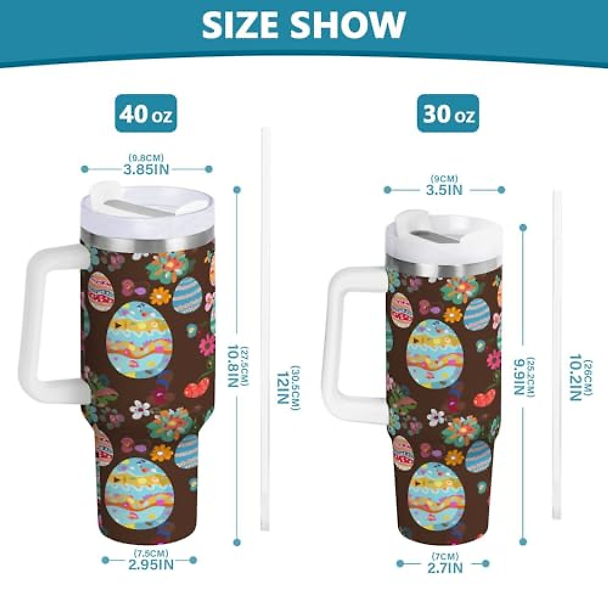 RPLIFE Cute Easter Bunnies Brown 40oz Tumbler with Handle, Stainless Steel Water Bottle with Straw, Travel Coffee Tumbler