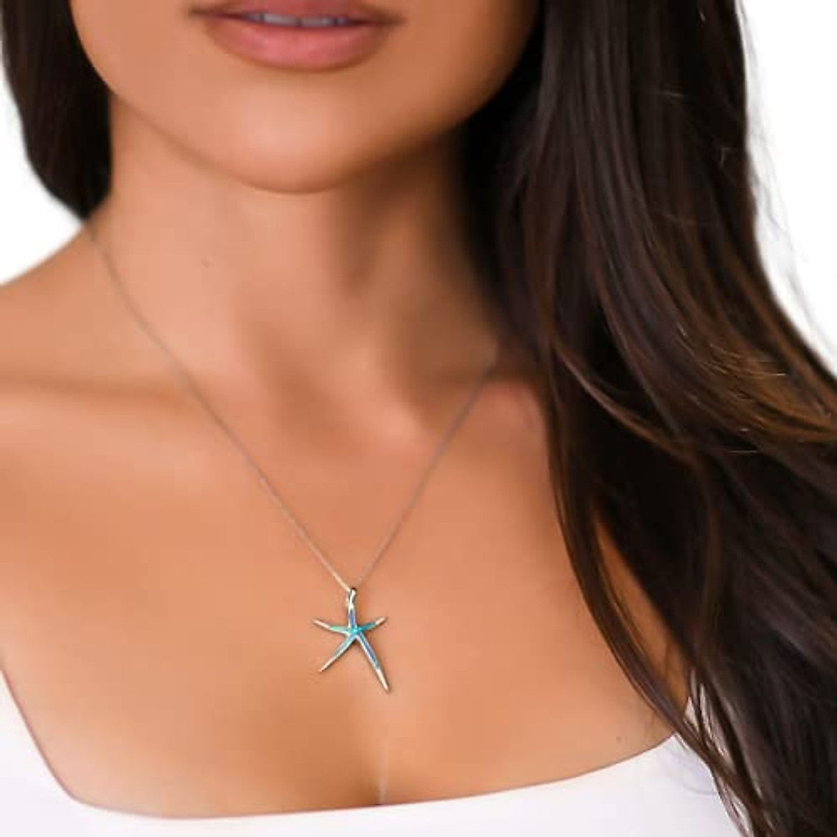 Beaux Bijoux Sterling Silver Created Opal Starfish Pendant w/ 18" Chain