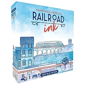 Horrible Guild Railroad Ink: Deep Blue Edition - Roll Dice and Draw Railways and Routes, 7 Rounds to Expand Your Rail Map - Expansion Dice Included Ages 8 & Up (Packaging may vary)
