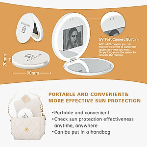 FENCHILIN Travel Compact Mirror with UV Camera for Sunscreen Test, 2X Magnification Portable Lighted Mirror for Handbag Pocket, 3.5 Inch