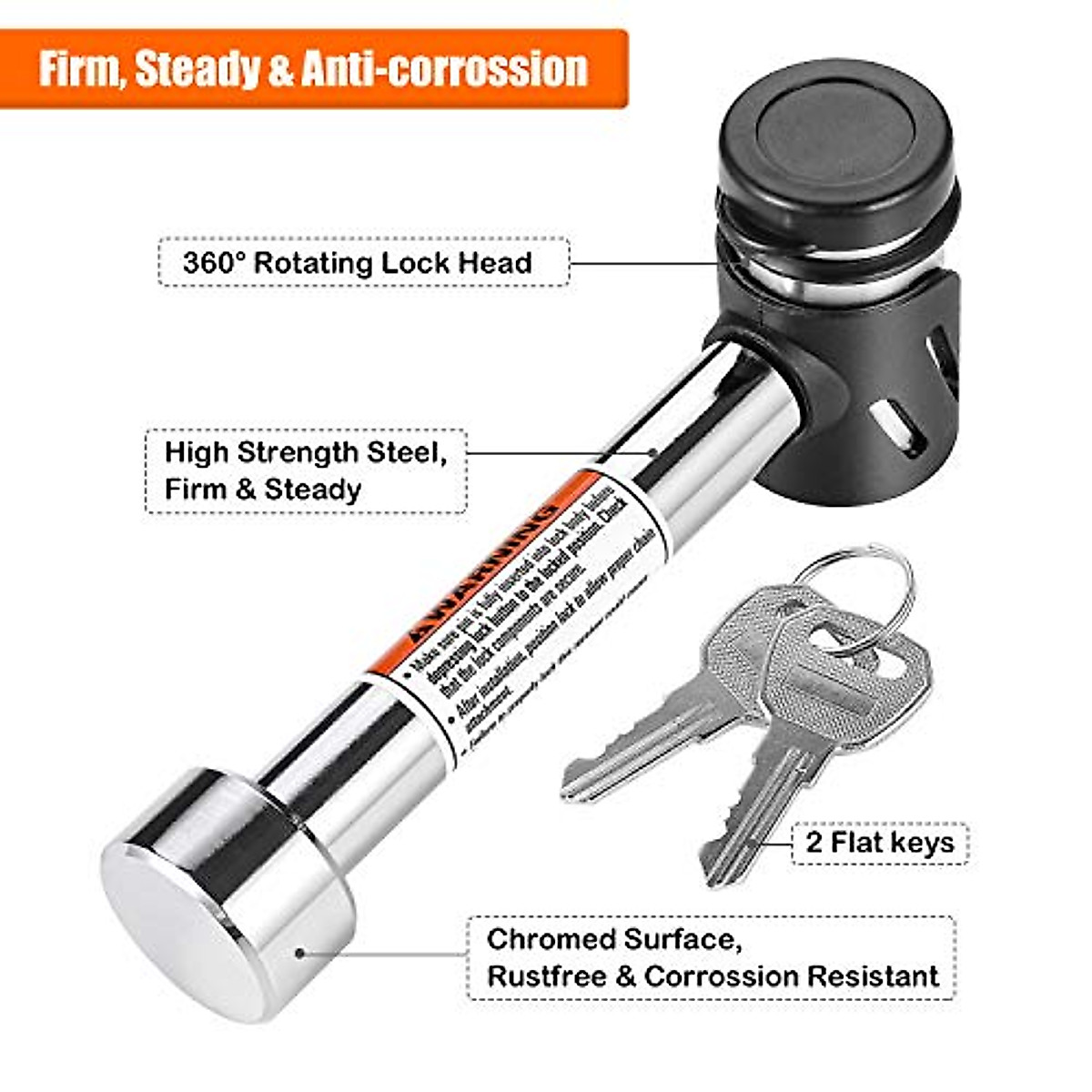 CZC AUTO Hitch Receiver Pin Lock Hitch Lock 5/8 Inch Trailer Receiver Lock for Class III IV 2 2-1/2 Inch Receiver, Fits Hitch Bike Rack Tray Ball Tow Rope for Trailer Truck Car Boat