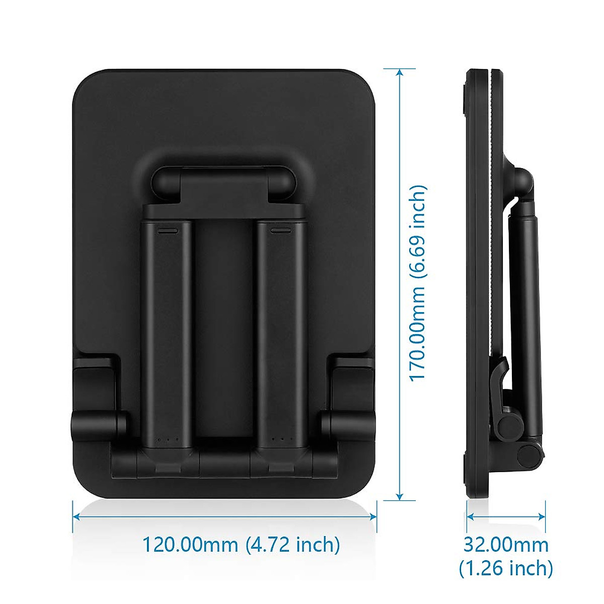 PEPPER JOBS Tablet Stand, Portable Monitor Stand 6.69 * 4.72" Wide, Dual Tube Foldable & Adjustable, iPad Stand Compatible with iPad Pro 11, 12.9, iPad Mini, Up to 15.6" Portable Monitor (Black)