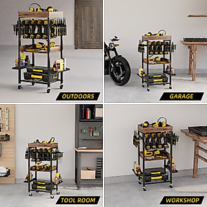 Power Tool Organizer Cart, Metal Rolling Tool Chest with Wheels, 4 Layer Garage Tool Storage Organization Shelving, Movable Drill Rack Tool Holder for Workbench, Workshop and Garage