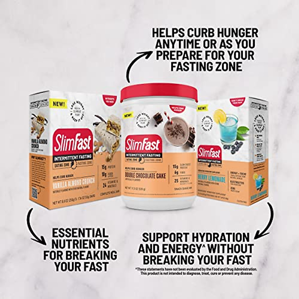 SlimFast Intermittent Fasting, Casein Protein Powder, Biotin with Vitamin & Mineral Bend, with Fiber, No Added Sugar, Snack Shake Mix- Vanilla Cupcake, 10 Servings (Pack of 2)