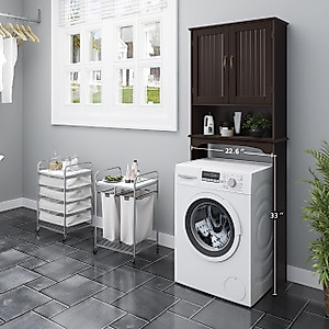 Yaheetech Over The Toilet Storage with 2 Doors & Adjustable Shelf, Free Standing Toilet Rack Wooden Space-saving Collect Cabinet, Bathroom Furniture, 9Dx24.5Wx66H Inches, Espresso