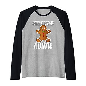Gingerbread Auntie Christmas Stocking Stuffer Raglan Baseball Tee