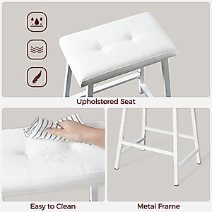 MAHANCRIS Bar Stools, Set of 2 PU Upholstered BarStools, 23.6-Inches Bar Chairs, Counter Height Bar Stools for Kitchen, Dining Room, Bar, Easy Assembly, White BABW04R01