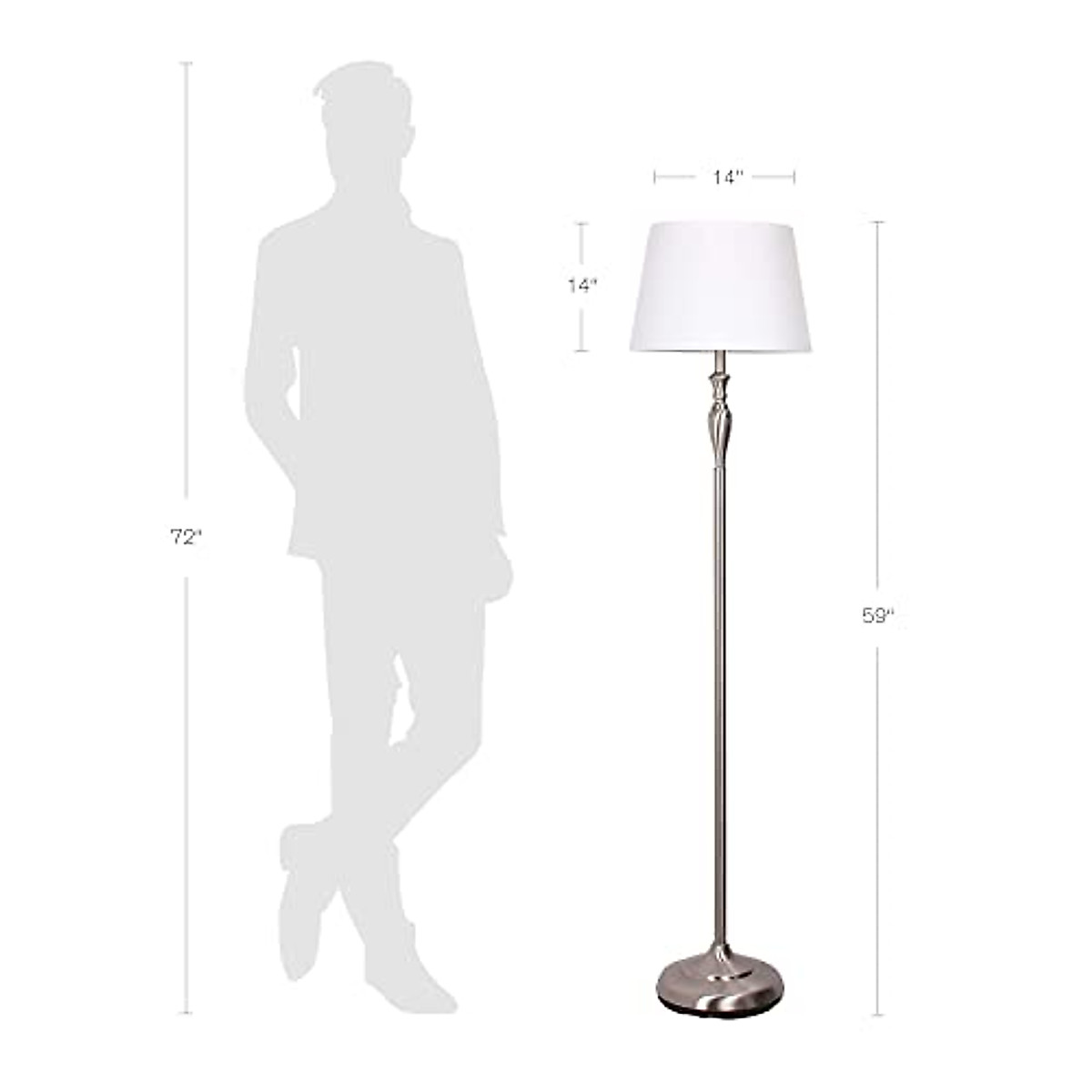 Catalina 21415-000 Transitional 3-Piece Metal Floor & Table Lamp Set with Linen Shades, 59" and 24", Brushed Nickel