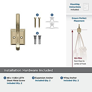 Amerock H37005BBZ | Aliso Double Prong Decorative Wall Hook | Golden Champagne Hook for Coats, Hats, Backpacks, Bags | Hooks for Bathroom, Bedroom, Closet, Entryway, Laundry Room, Office