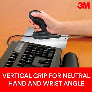 3M Wired Ergonomic Optical Mouse, Patented Vertical Grip Design Keeps Your Hand and Wrist at a Neutral Angle for Comfort, USB/PS2 Plug and Play Compatibility, 6.5' Cord, Large Size, Black (EM500GPL)