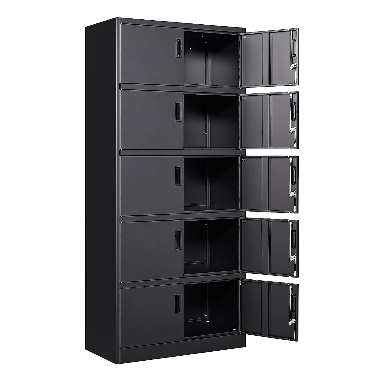 SISESOL Metal Garage Storage Cabinet with 10 Doors and 4 Shelves 71" Pantry Cabinet Utility Storage Cabinet Locking Steel Storage Cabinet Utility Locker Multifunctional Garage Storage((Black, 71")
