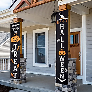 Halloween Decorations Outdoor Banners Trick or Treat Happy Halloween Decorative Hanging Banner for Front Door Porch Yard Sign Indoor Home Wall Decor Halloween Party Supplies Welcome Signs