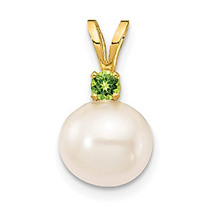 14K Peridot 8-8.5mm White Round FWC Pearl Pendant style XF742/PE