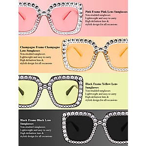 Frienda Oversize Square Glitter Sunglasses Sparkly Sunglasses Retro Thick Frame Sunglasses