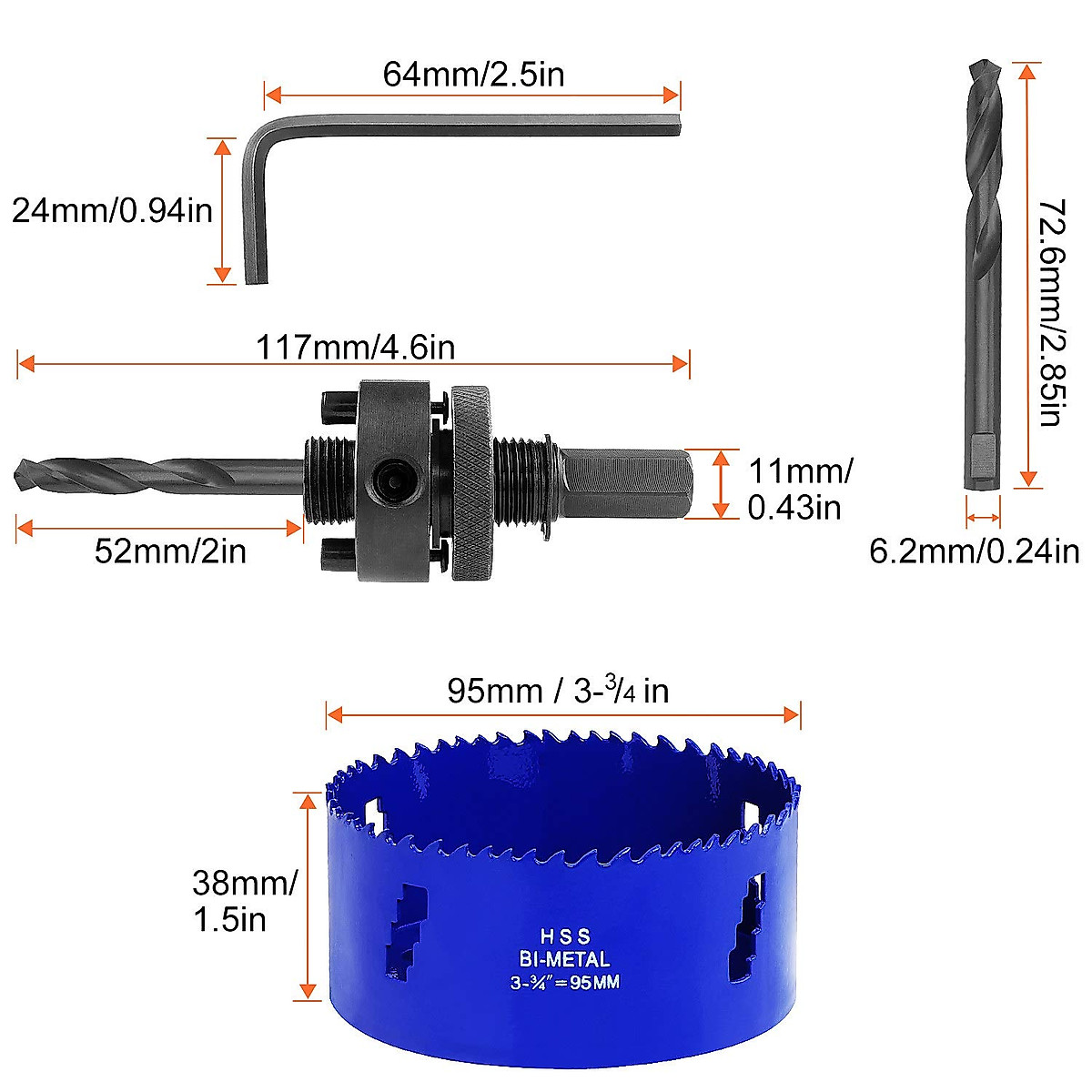 LANIAKEA 4-1/8-Inch Bi-Metal Hole Saw 105MM M42 Annular Hole Cutter HSS Variable Tooth Pitch Holesaw Set with Arbor Blue for Home DIYer