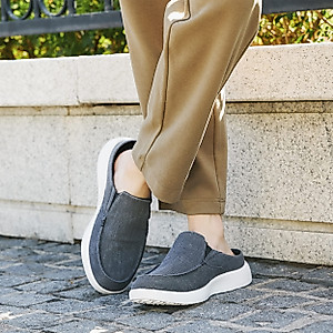 OrthoComfoot Slippers with Arch Support for Mens, Orthopedic Casual Canvas Walking Shoes, Breathable Slip-on Indoor Outdoor Shoes Black Size 9