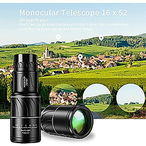Monocular Telescope 16x52 with Night Vision,Monocular for Adults Kids,High Power Compact Waterproof Monocular,with FMC BAK4 Prism Scope Bird Watching Camping, Hiking,Concert