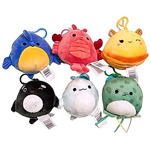 Squishmallows Kellytoy 3.5" Assorted Squad Clip On Keychain Mini Plush Doll (Set 6 Whale Sealife Squad)