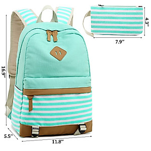 Meisohua Canvas Backpack College Laptop Backpack with USB Casual Travel Daypack for Women Teen Girls School Bookbag(2 in 1 Green Set)