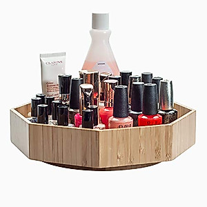 MobileVision Bamboo 360 Rotating Bathroom Toiletry & Cosmetic Spinning Tray for Countertops and Vanity with Lazy Susan Turntable, 10” Diameter with 2” Ledge