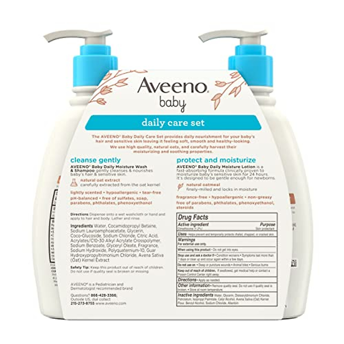 Aveeno Baby Daily Care Gift Set with Natural Oat Extract & Oatmeal, Contains Daily Moisturizing Body Lotion & Gentle 2-in-1 Baby Bath Wash & Shampoo, Hypoallergenic & Paraben-Free, 2 Items