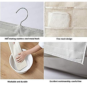 Closet Hanging Organizer with Mesh Pockets & Rotating Metal Hanger,Dual Sided Wall Shelf Wardrobe Storage Bags,Oxford Cloth Space Saver Bag for Bra Underwear Underpants Socks(white,30 Pocket)