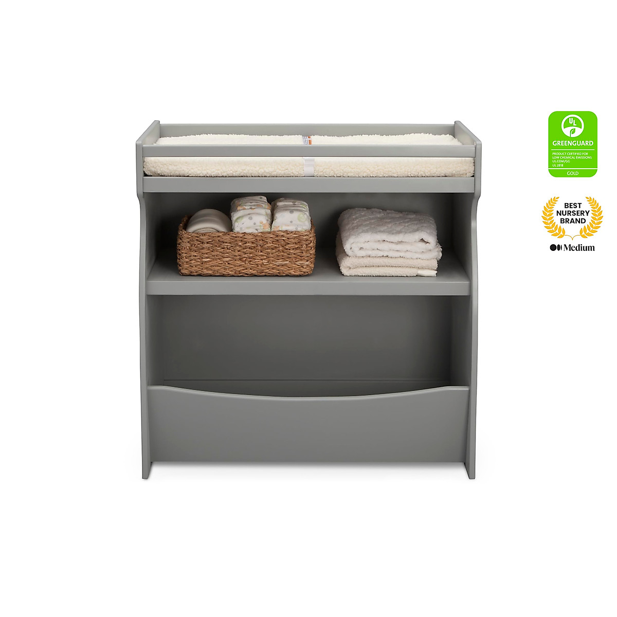 Delta Children 2-in-1 Changing Table and Storage Unit with Changing Pad, Grey