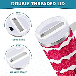 ODAWA Large Red Roses American Flag Insulated Tumblers with Handle and Straw Lid, 2 in 1 Lid Insulated Stainless Steel Tumblers