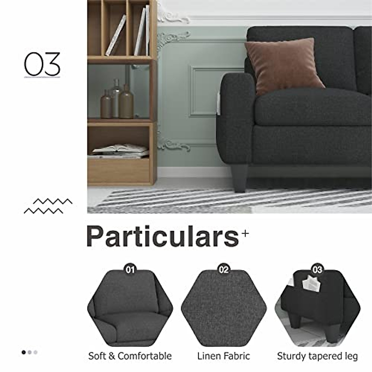 Sunrise Coast Sectional L Shaped Sofas & Couches with Ottoman Modular Convertible 3 Seat Sofas for Living Room Small Apartment, Couches with Storage Space, Dark Gray