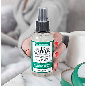 J.R. Watkins Natural Menthol Camphor Relief Mist, Mist for Flu and Cold Relief, Decongestant for Stuffy Nose, USA Made and Cruelty Free, 4 Fl Oz, 2 Pack