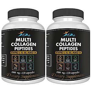Vitamisan 2-Pack Multi Collagen Plus Pills (Type I, II, III, X) for Anti-Aging, Hair, Skin, Nails and Joint Support, 80 Day Supply 240 Capsules