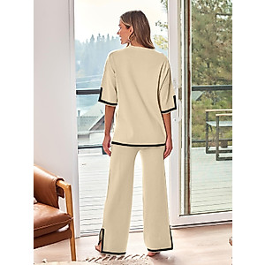 LILLUSORY 2 Piece Women Two Piece Lounge Travel Outfits Matching Going Out Knit 2024 Summer Fall Loungewear Sweat Suits Casual Pants Sets Vacation Sweatsuits