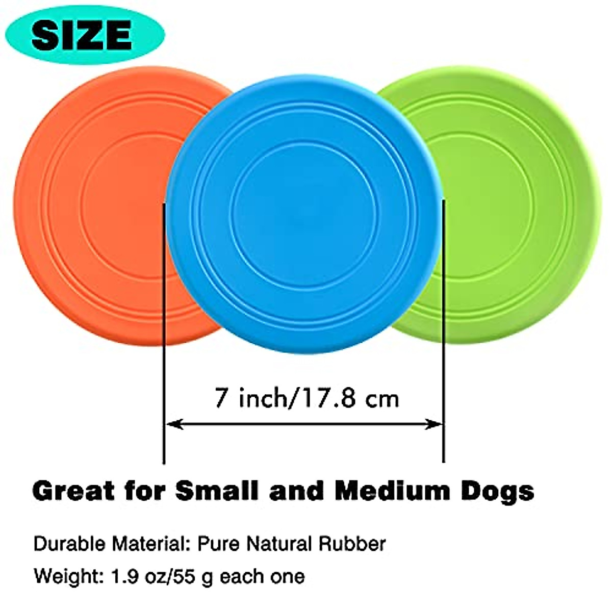 XIGOU Dog Flying Disc, 3 Pack Dog Flyer Dog Toy, Dog Soft Rubber Interactive Lightweight Flying Disc Dog Toy for Small Large Dogs - Floats in Water & Safe on Teeth, 7 inch.