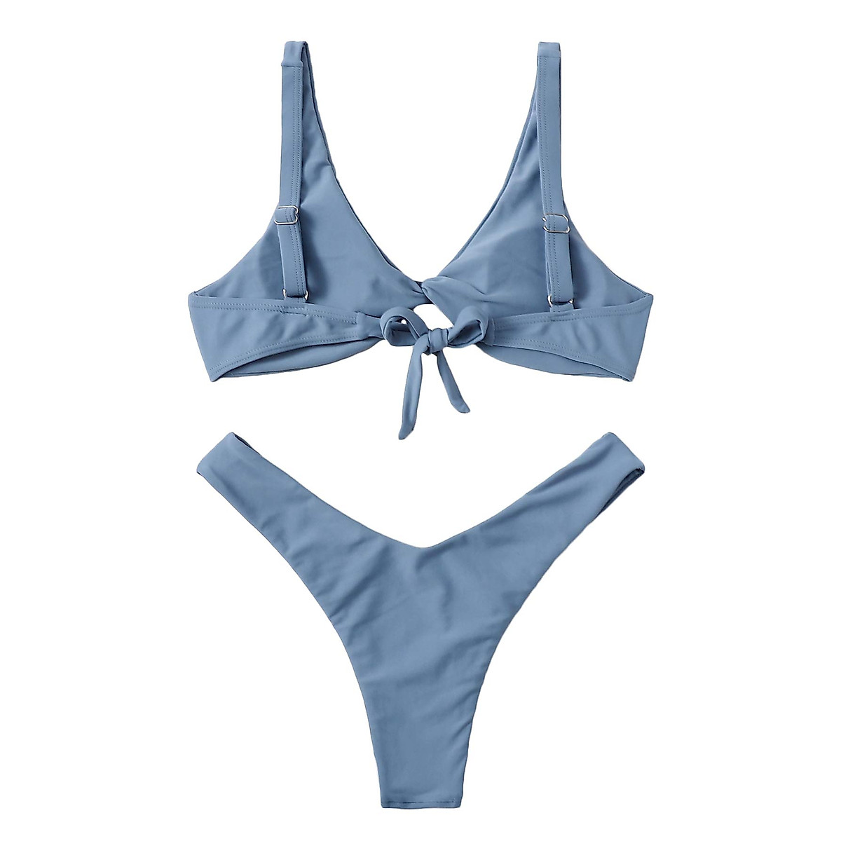 Verdusa Women's Twist Front High Cut Thong Two Piece Bikini Set Swimsuit Slate Blue S