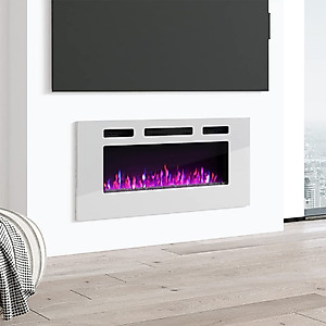 40" Electric Fireplace Recessed Wall Mounted Heater, 1500W/5100BTU (White)