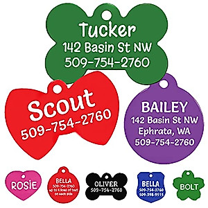 GoTags Personalized Colorful Dog Tags, Aluminum Pet ID Tags Engraved with Name in Bone, Round, Heart and More Shapes
