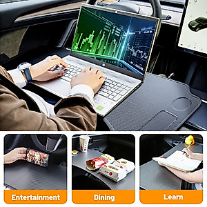 FURYENGRAVER Big Space Desk for Tesla Model Y Model 3 Tray for Eating Laptop iPad or Notebook Tesla Model Y Model 3 Accessories Carbon Fiber Texture