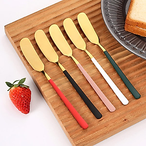 Butter Knife Stainless Steel Cheese Knife Household Butter Spatula, Jam and Dessert Small Scraper，Cheese Butter Spreaders (5Pcs Color mixing)
