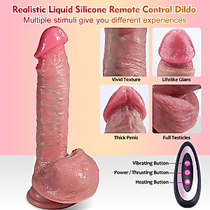Thrusting Dildo Vibrator Sex Toys - 8.7" Realistic Silicone Penis Remote Control Heated Dildos Anal G Spot Vagina Stimulator with 7 Telescopic & Vibration Modes, Adult Female Sex Toy & Games for Women