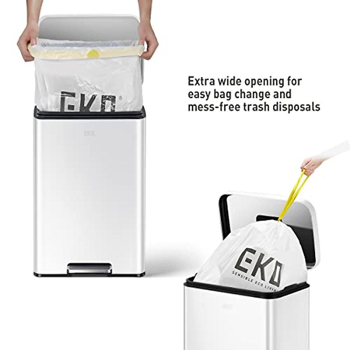 EKO Madison Matte White 50 Liter/13.2 Gallon Step Trash Can with Inner Liner - Fingerprint Resistant Finish
