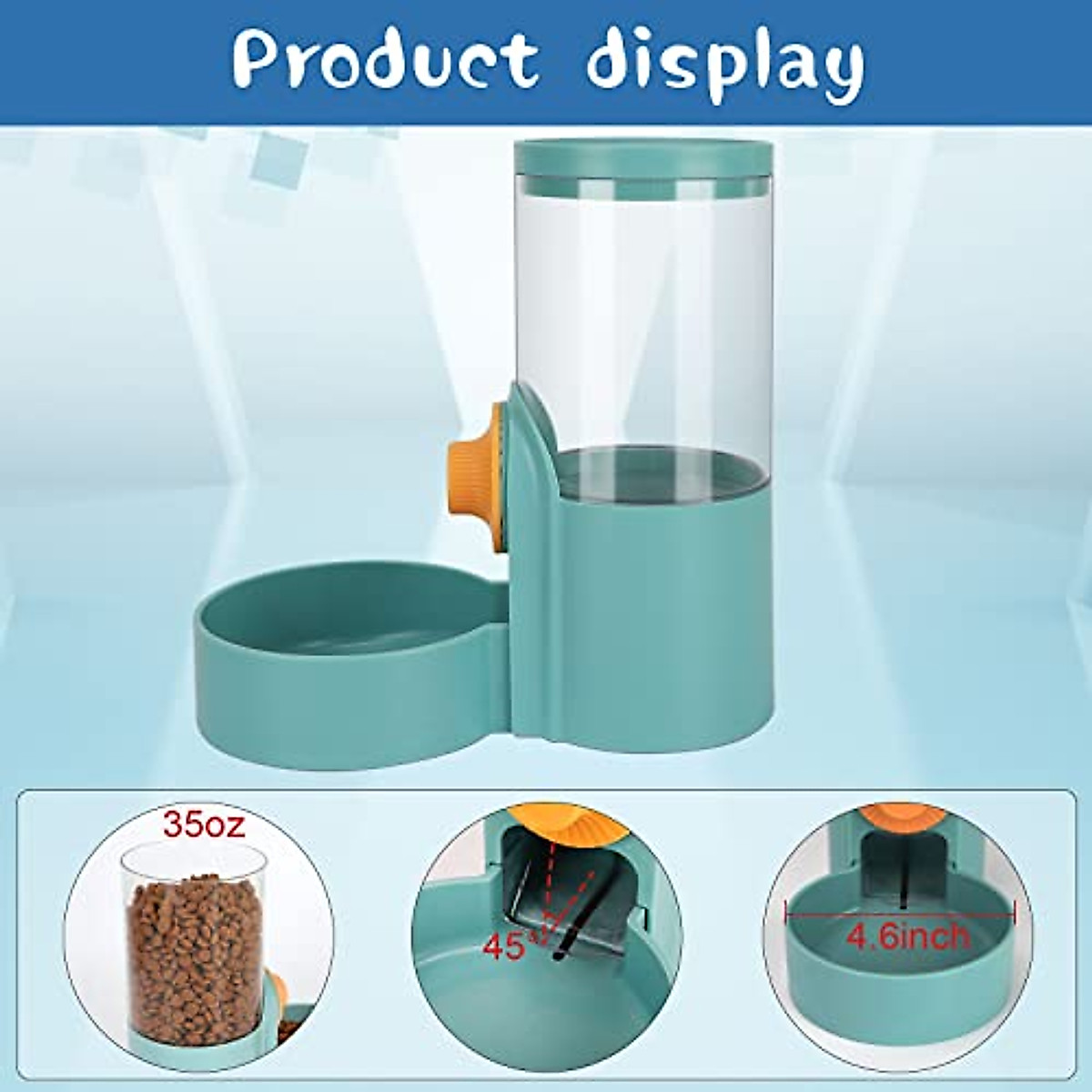 Rypet Rabbit Automatic Feeder, 35oz Hanging Automatic Bunny Food Dispenser with Lid for Small Animals,Guinea Pig, Rabbit, Ferret