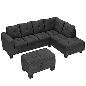 AWQM Modular Sectional Sofa with Ottoman, Fabric L-Shaped Couch with Chaise & Cup Holders, Living Room Furniture Sets Sectional Sofa Set, 6 Seat Corner Couch Sofa for Living Room, Apartment