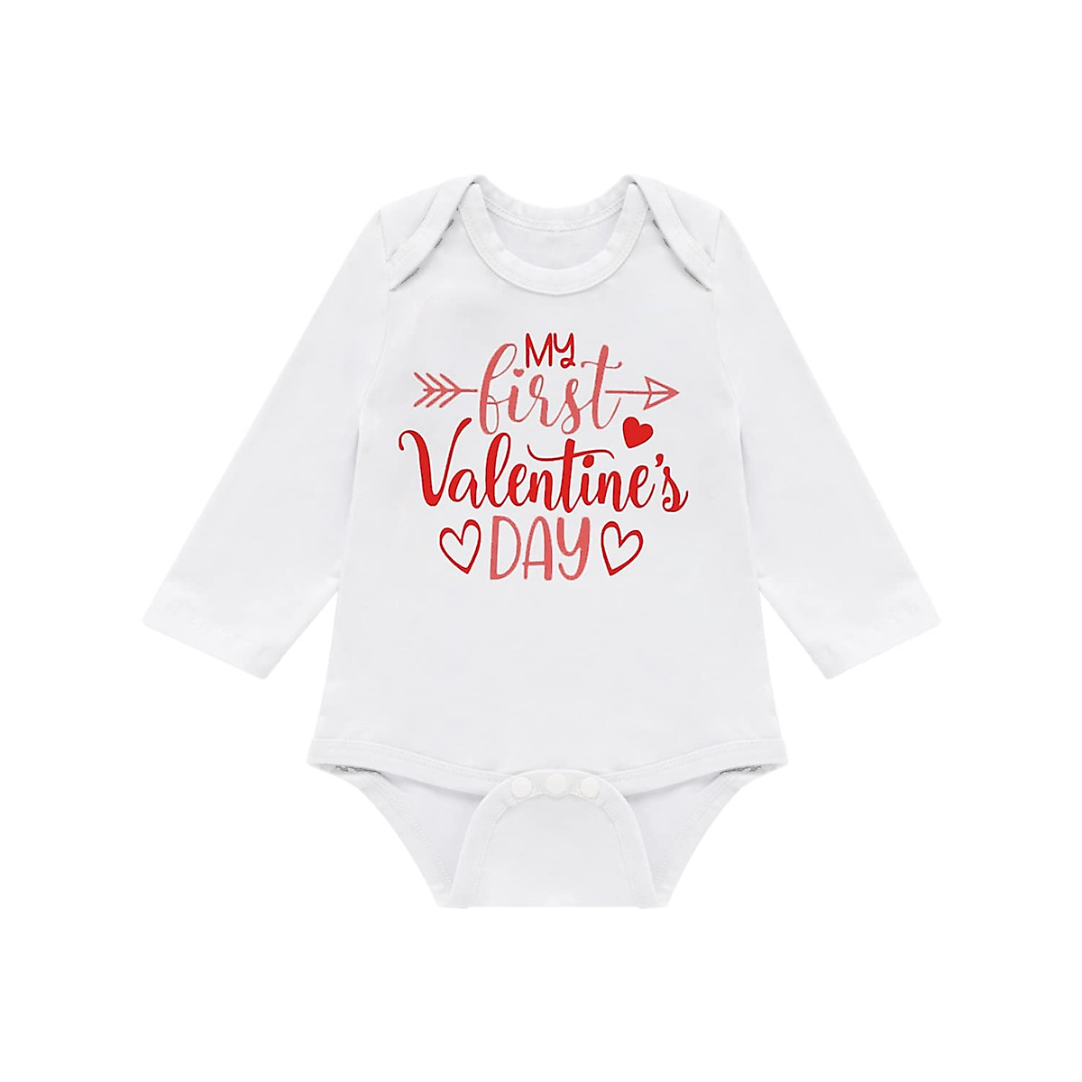 bakjuno Newborn Baby Girl My First Valentine's Day Outfit Set Long Sleeve Tops Cute Heart Printed Pants with Headband (6-9 Months,White)